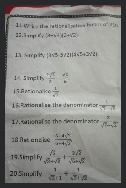 Wrire The Rationalisation Factor Of Sqrt Simplify Sqrt