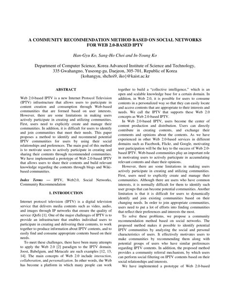 Pdf A Community Recommendation Method Based On Social Networks For Web 2 0 Based Iptv