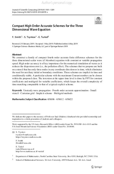 Pdf Compact High Order Accurate Schemes For The Three Dimensional Wave Equation Semyon