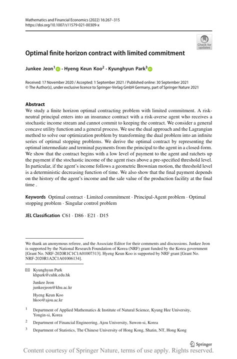 Optimal Finite Horizon Contract With Limited Commitment Request Pdf