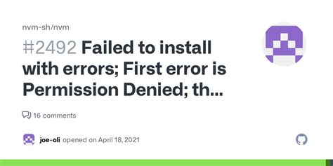 Failed To Install With Errors First Error Is Permission Denied Then Binary Download Failed