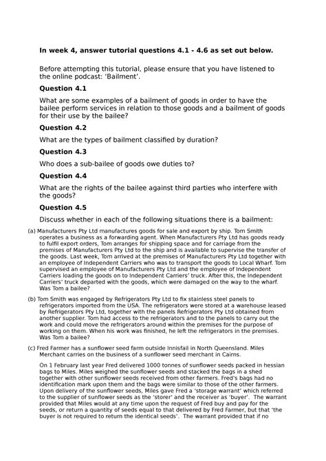 week 3 tutorial in week 4 answer tutorial questions 4 4 as set out