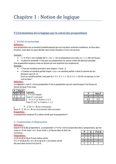 Chapitre 1 Notion De Logique