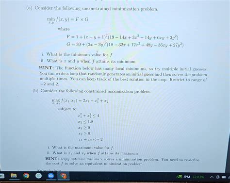Solved A Consider The Following Unconstrained Minimization