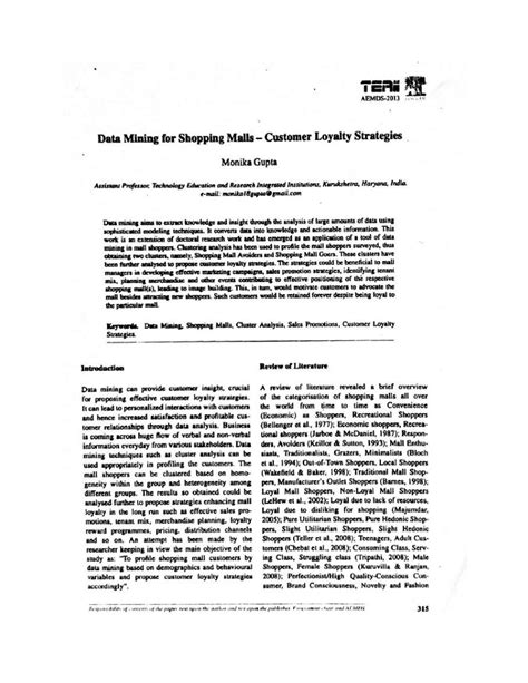 Pdf Data Mining For Shopping Malls Customer Loyalty Strategies