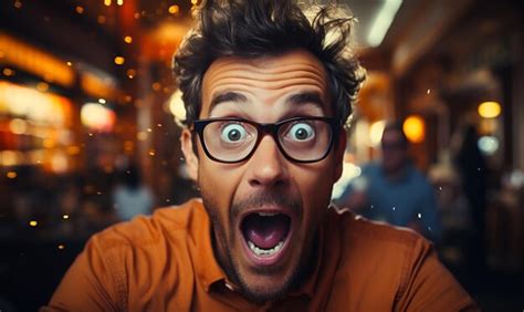 Premium Photo Surprised Man With Disheveled Hair And Open Mouth Wearing Glasses Generated Ai
