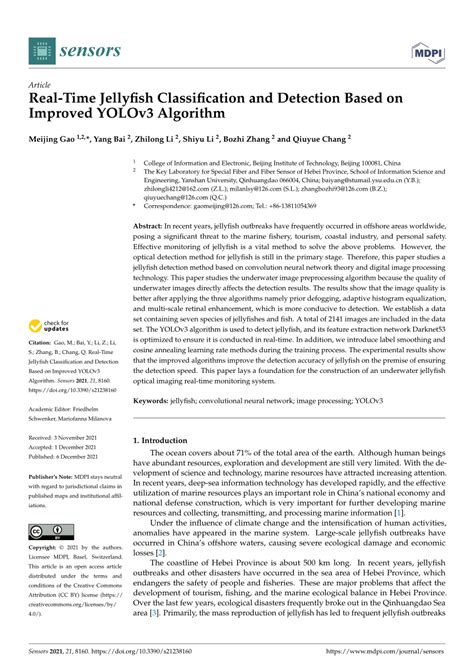 PDF Real Time Jellyfish Classification And Detection Based On Improved YOLOv3 Algorithm