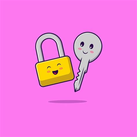 자물쇠 및 키 만화 벡터 아이콘 그림의 귀여운 커플 프리미엄 벡터
