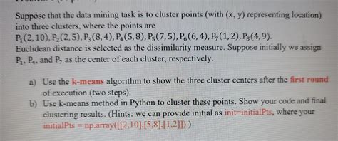 Solved Suppose That The Data Mining Task Is To Cluster Chegg