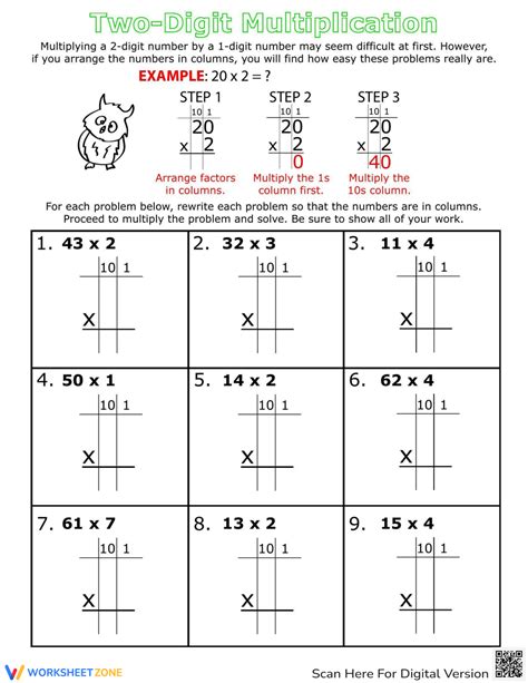 Step By Step Two Digit Multiplication Worksheet