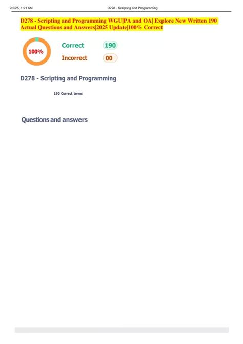 D278 Scripting And Programming Wgupa And Oa Explore New Written 190