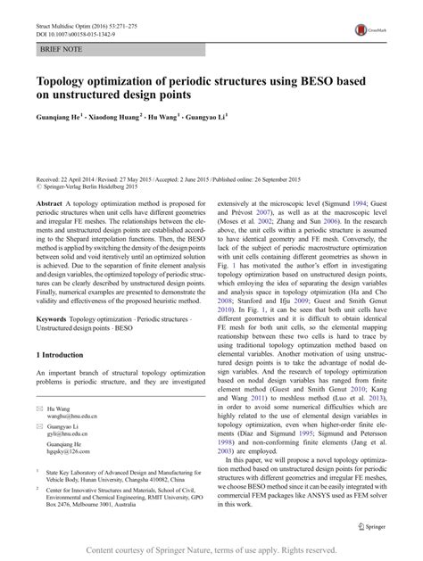 Topology Optimization Of Periodic Structures Using Beso Based On Unstructured Design Points