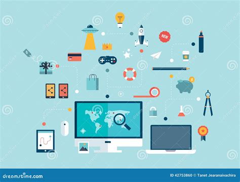Flat Design Vector Illustration Concept Of Computer Stock Vector