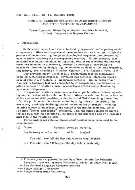 Pdf Comprehension Of Relative Clause Construction And Pitch Contours In Japanese