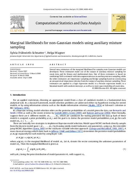 Pdf Marginal Likelihoods For Non Gaussian Models Using Auxiliary Mixture Sampling