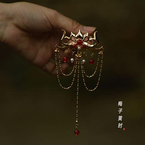 凝波梅子黄时汉服配饰小发冠花钿额饰后压眉心坠古风复古头饰 淘宝网