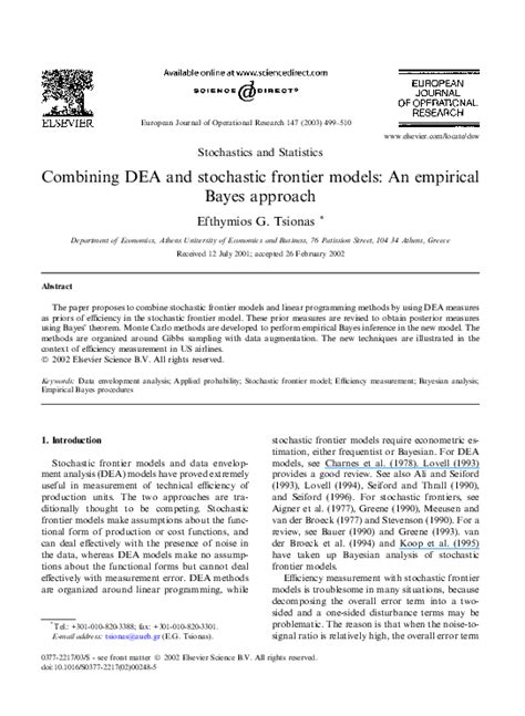 Pdf Combining Dea And Stochastic Frontier Models An Empirical Bayes Approach