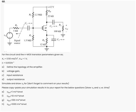 solved for the circuit and the n mos transistor parameters