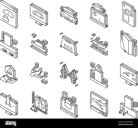 Modeling Engineering Collection Isometric Icons Set Vector Sign Stock