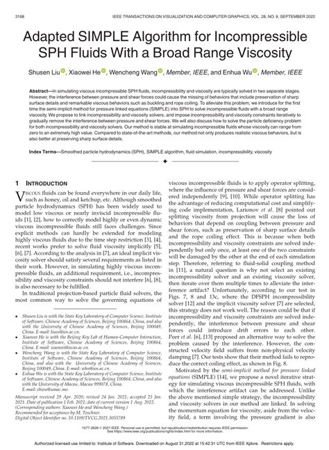 Pdf Adapted Simple Algorithm For Incompressible Sph Fluids With A Broad Range Viscosity