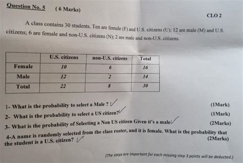 Solved Question No 5 6 Marks Cl02 A Class Contains 30
