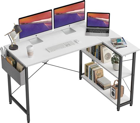 BANTI Escritorio pequeño en forma de L de pulgadas con estantes de almacenamiento escritorio