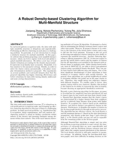 A Robust Density Based Clustering Algorithm For Multi Manifold Structure Docslib