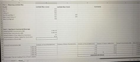 Solved B С D E F Part Observing Lambda Max Dye s Chegg com