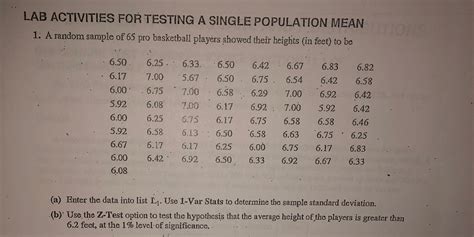 Solved Lab Activities For Testing A Single Population Mean