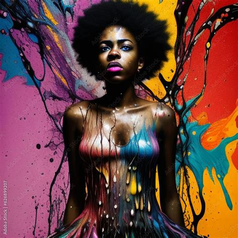 Abstract Expressionist Drip Technique Artwork Of An Attractive Young