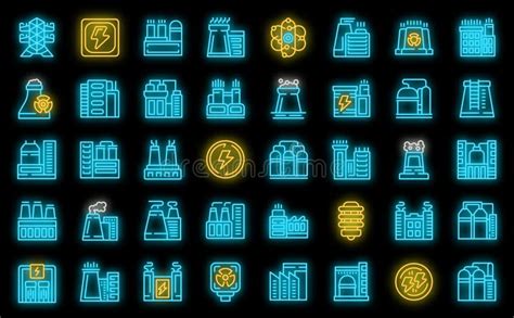 Nuclear Power Station Icons Set Vector Neon Stock Vector Illustration Of Outline Neon 272061681
