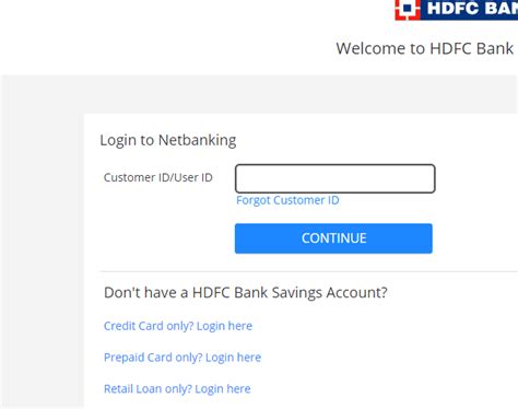 HDFC Internet Banking Login Registration Reset Password