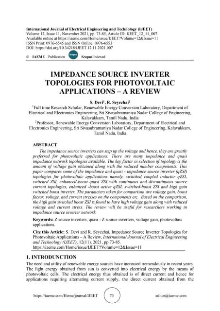 Impedance Source Inverter Topologies For Photovoltaic Applications A Review Pdf