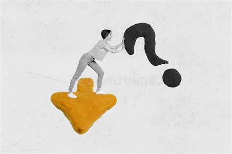 Creative Sketch Collage Of Shocked Girl Push Question Mark Dilemma