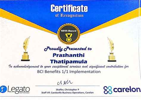 Prashanthi Thatipamula On Linkedin I Got An Certificate Of Recognition