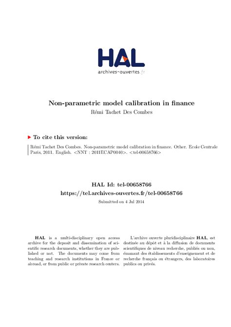 Pdf Non Parametric Model Calibration In Finance