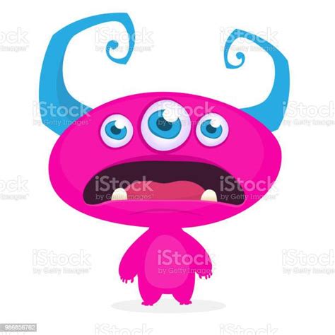 3 눈으로 멋진 만화 외국인입니다 벡터 핑크 몬스터 그림입니다 할로윈 디자인 갈고리 발톱에 대한 스톡 벡터 아트 및 기타 이미지 갈고리 발톱 공포 무서움 귀신