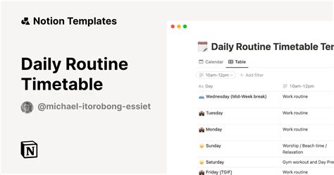 Daily Routine Timetable Template By Michael Itorobong Essiet Notion Marketplace