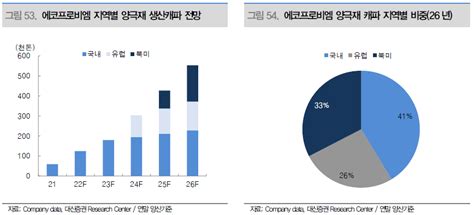 포스코케미칼 에코프로비엠 엘앤에프 양극재 Capa 지역별 비중