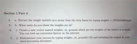 Solved Section 1 ﻿part 44 ﻿a ﻿extract The Weight Variable