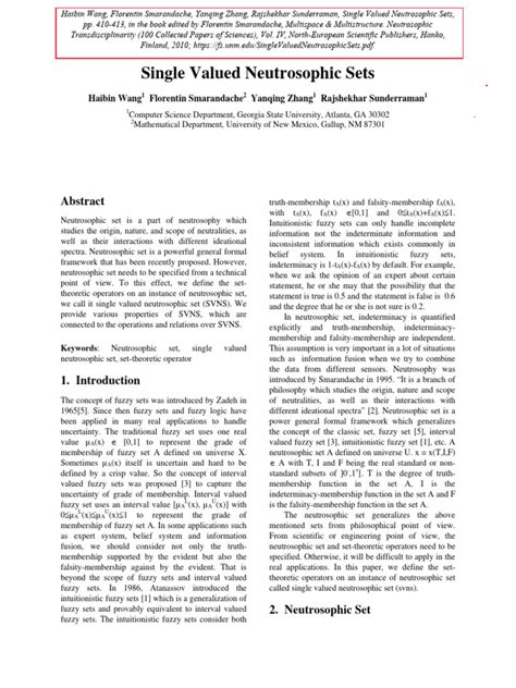 Single Valued Neutrosophic Sets Pdf Fuzzy Logic Mathematical Logic