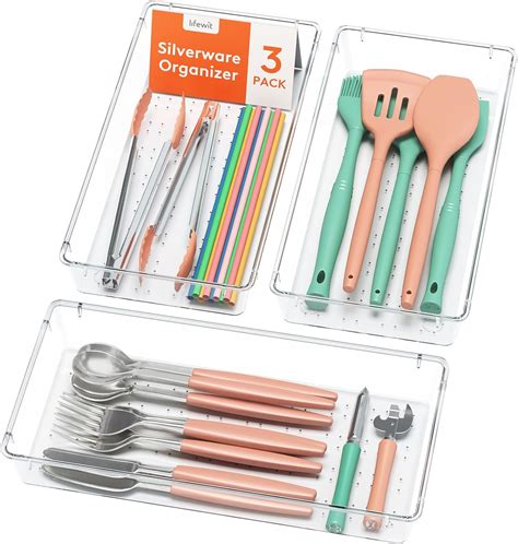 Lifewit Silverware Drawer Organizer 5 75 X 11 65 Clear Utensil Tray For Kitchen