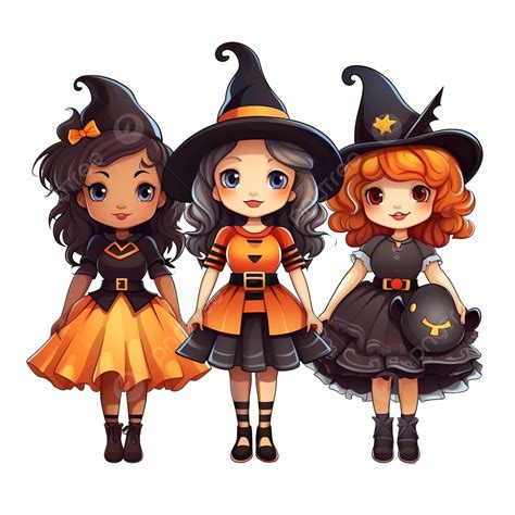 Cute Girls In Fancy Dress For Halloween A Girl In A Witch Costume And