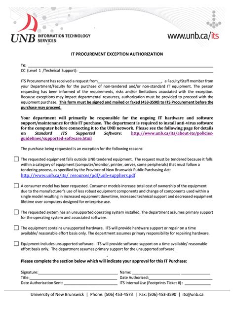 Fillable Online It Procurement Exception Authorization Unb Fax Email Print Pdffiller