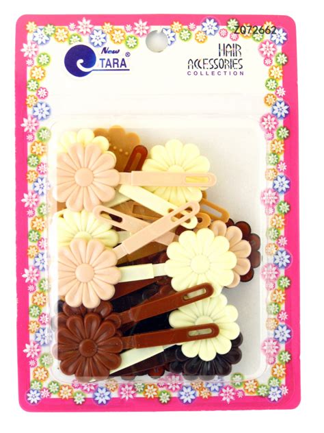 Tara Girls Self Hinge Flower Hair Barrettes Brown Shades 18 Pcs