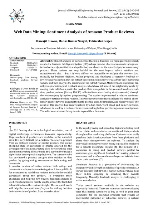 Pdf Web Data Mining Sentiment Analysis Of Amazon Product