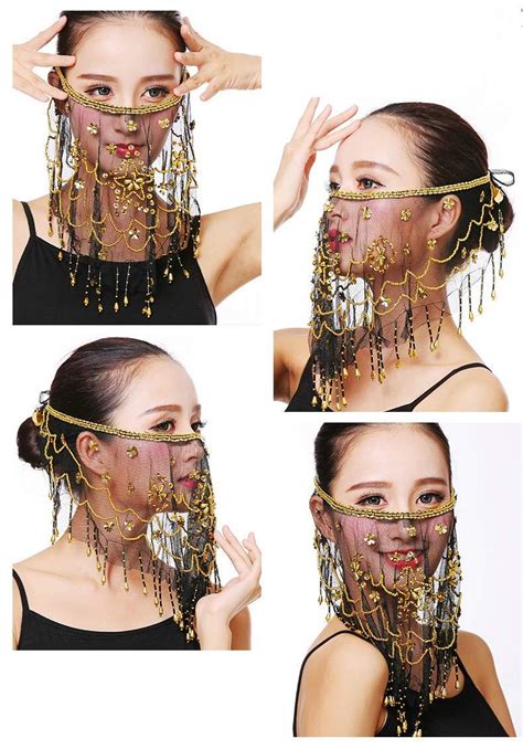 Baisdan Face Veil Belly Dance Costume Beaded Mesh Halloween Accessory