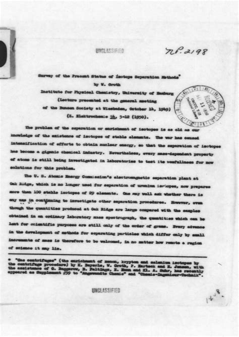 Survey Of The Present Status Of Isotope Separation Methods Unt Digital Library