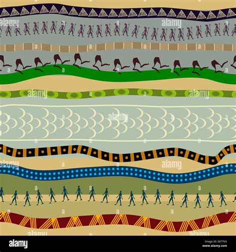 Seamless Pattern With Primitive Patterns And Shapes Of People Tribal Style Stock Vector Image