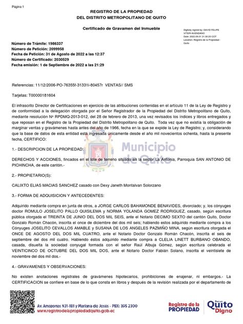 Certificado De Gravamen Calixto Macias Pdf Propiedad Ley Común